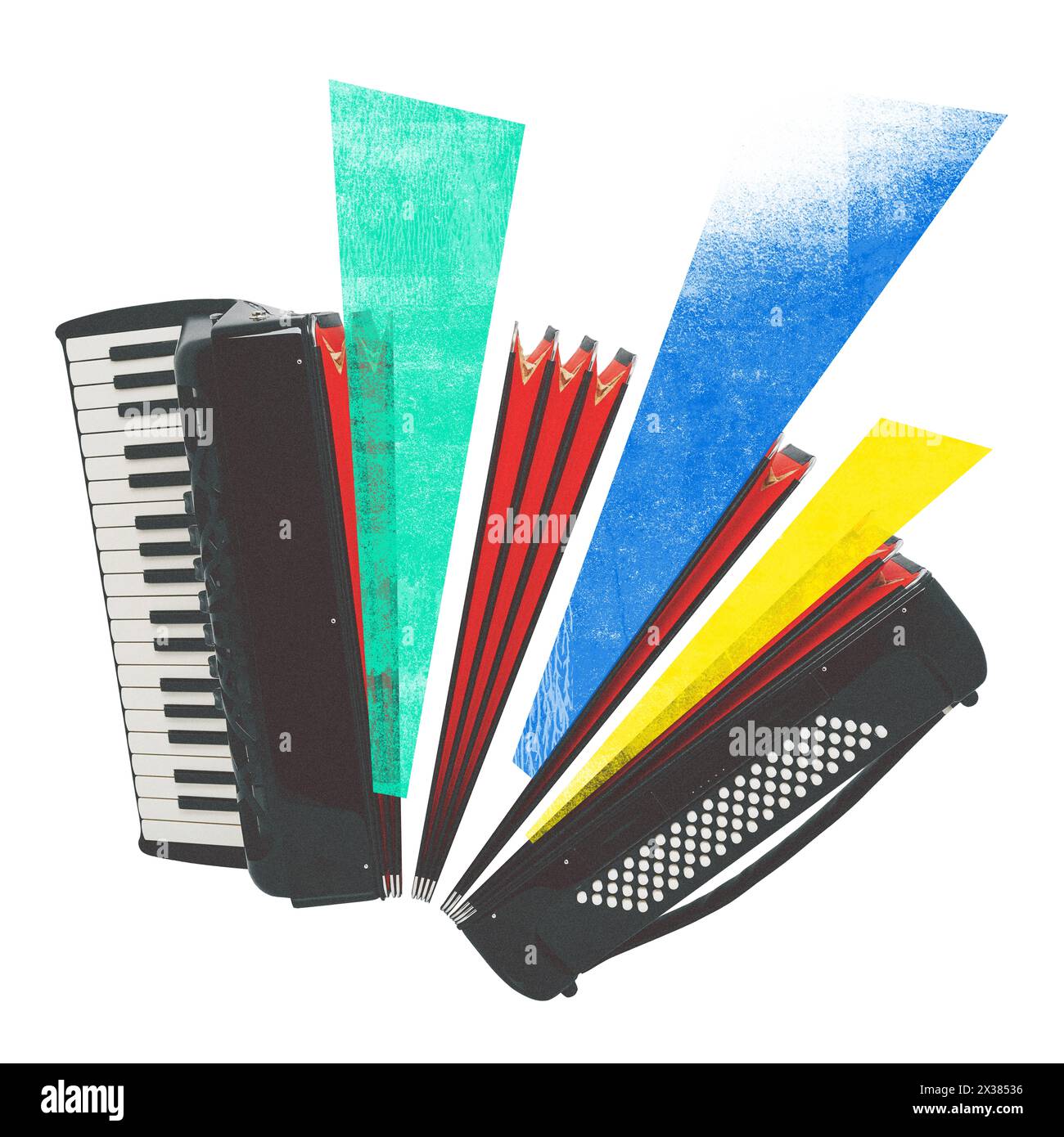 Poster. Contemporary art collage. Accordion with colorful dynamic ...