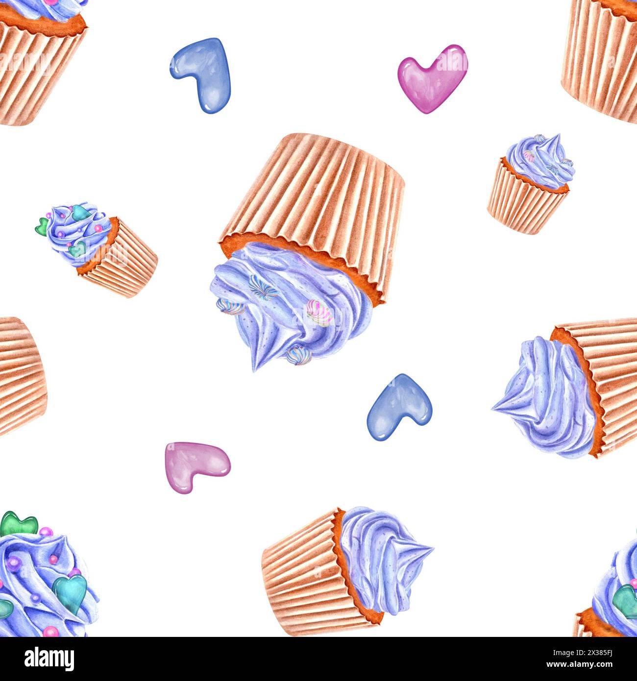 Cupcake decorated with blue whipped cream and meringue. Muffins and ...