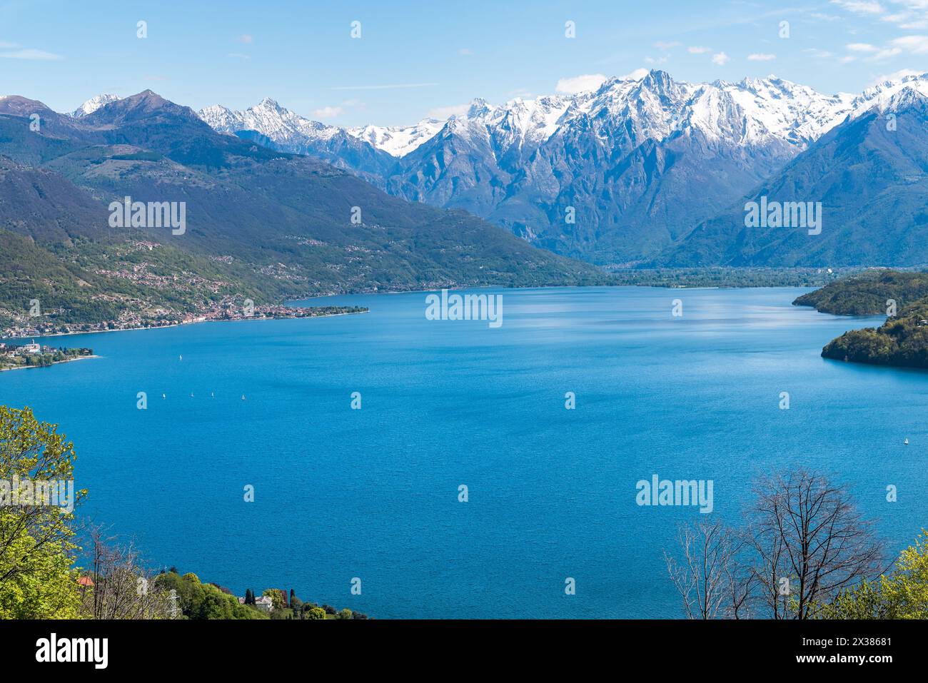 Landscape of Lake Como in the sunny spring day, seen from Pianello di ...