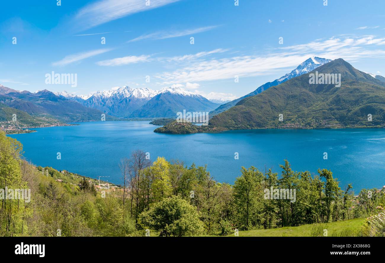 Landscape of Lake Como in the sunny spring day, seen from Pianello di ...