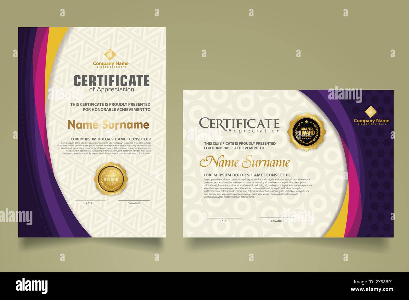 Set modern certificate template with futuristic and elegant color wave ...
