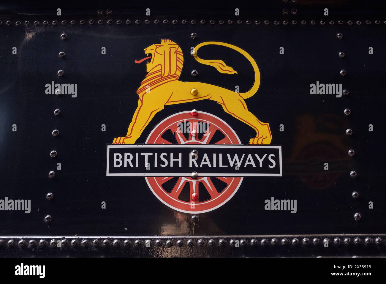 British Railways logo on a train at Didcot Railway Centre, Oxfordshire ...
