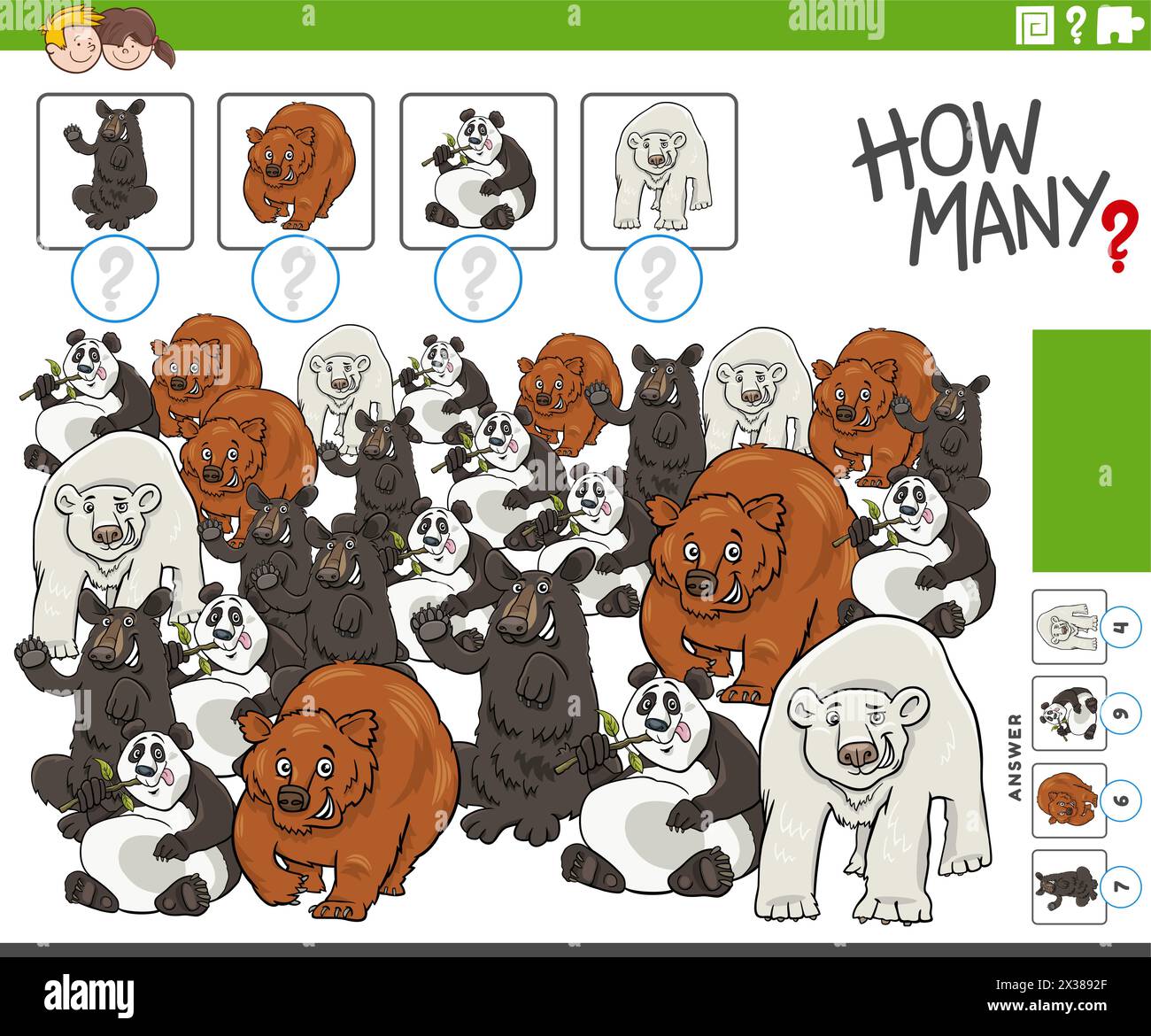 Cartoon illustration of educational counting game with comic bears wild ...