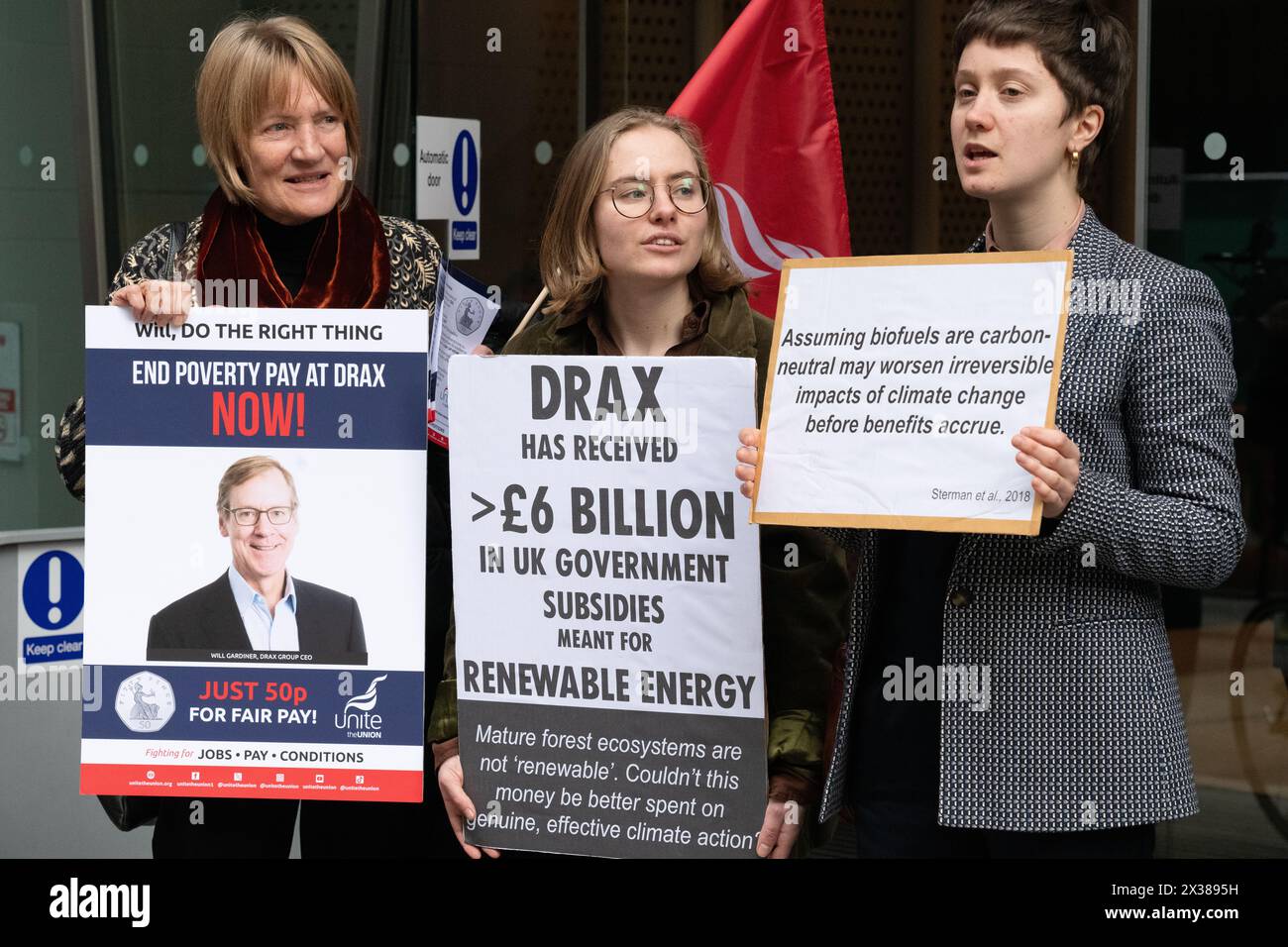 London, UK. 25 April, 2024. Climate activists protest the Drax Group ...