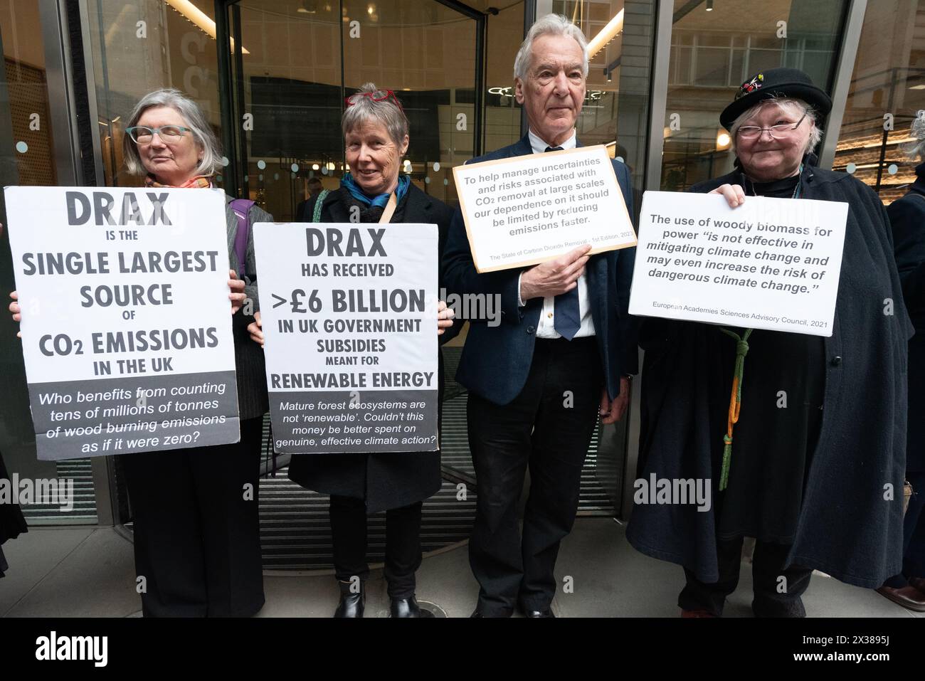 London, UK. 25 April, 2024. Climate activists protest the Drax Group ...