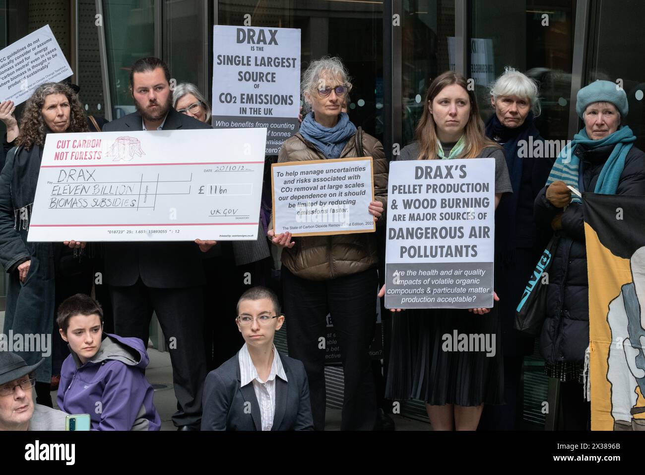 London, UK. 25 April, 2024. Climate activists protest the Drax Group ...
