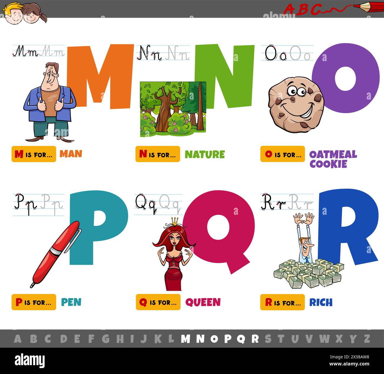 Cartoon illustration of capital letters from alphabet educational set ...