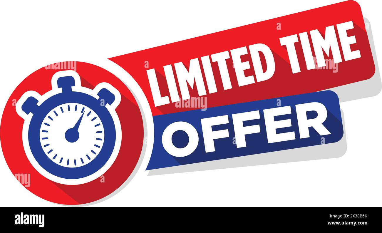 Limited time offer banner with stopwatch. Vector template on ...