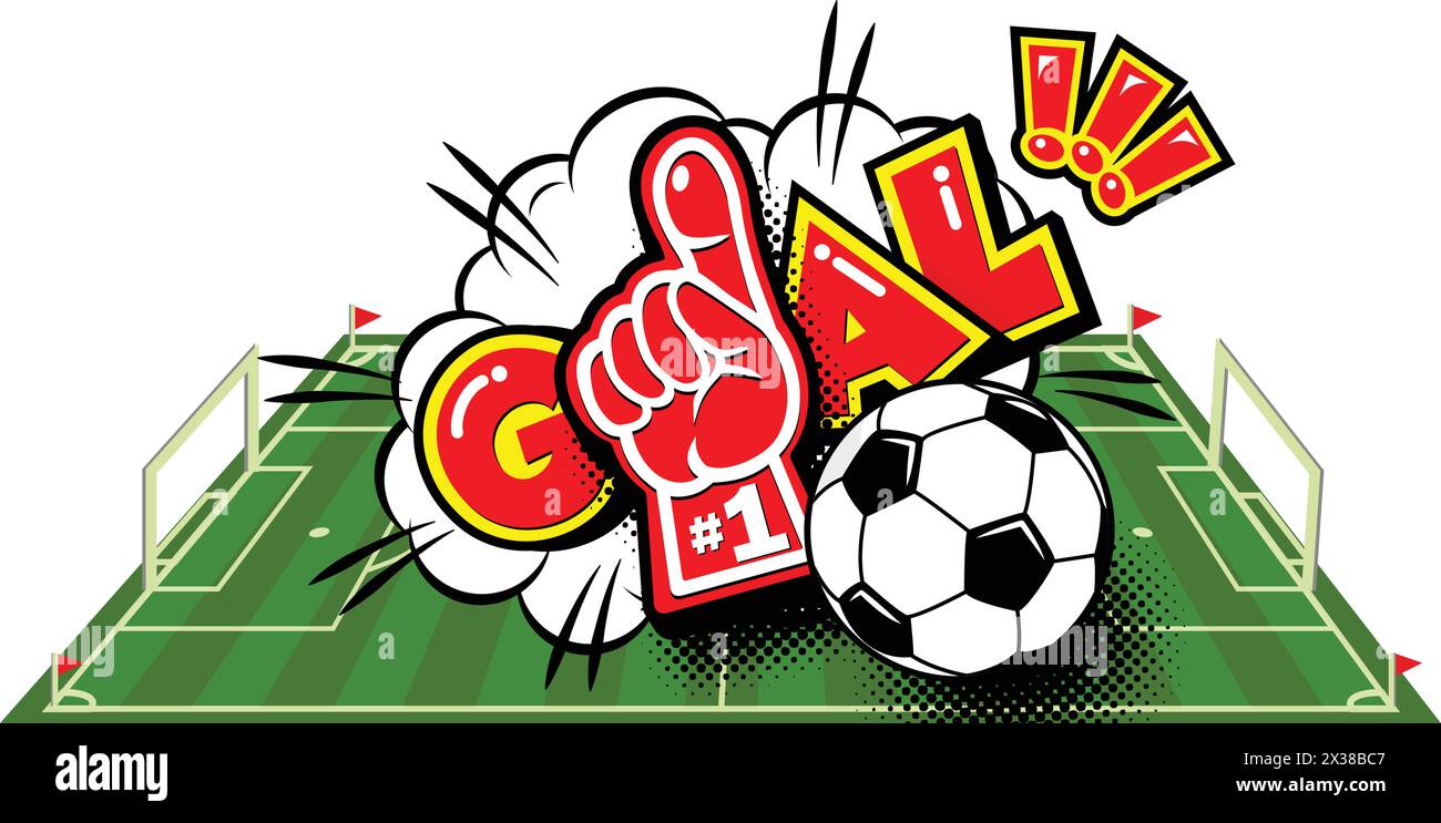 Goal football soccer comic icon. Ball and explosion text speech bubble ...