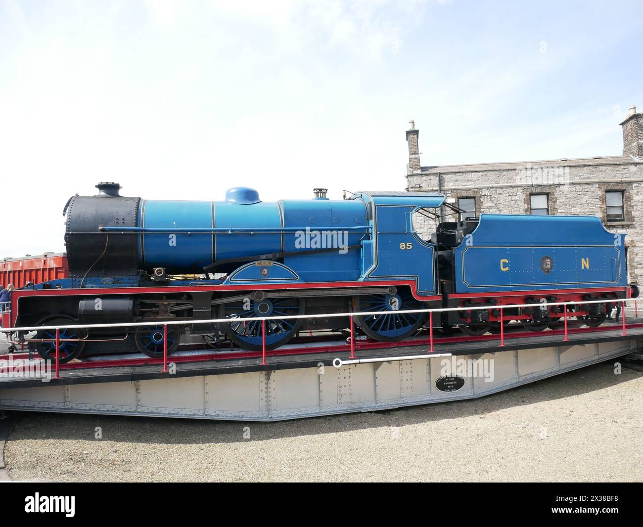 Blue Steam Train on turntable Stock Photo - Alamy