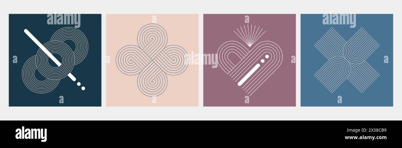 Set of modern minimalist zen arch posters with geometric linear ...