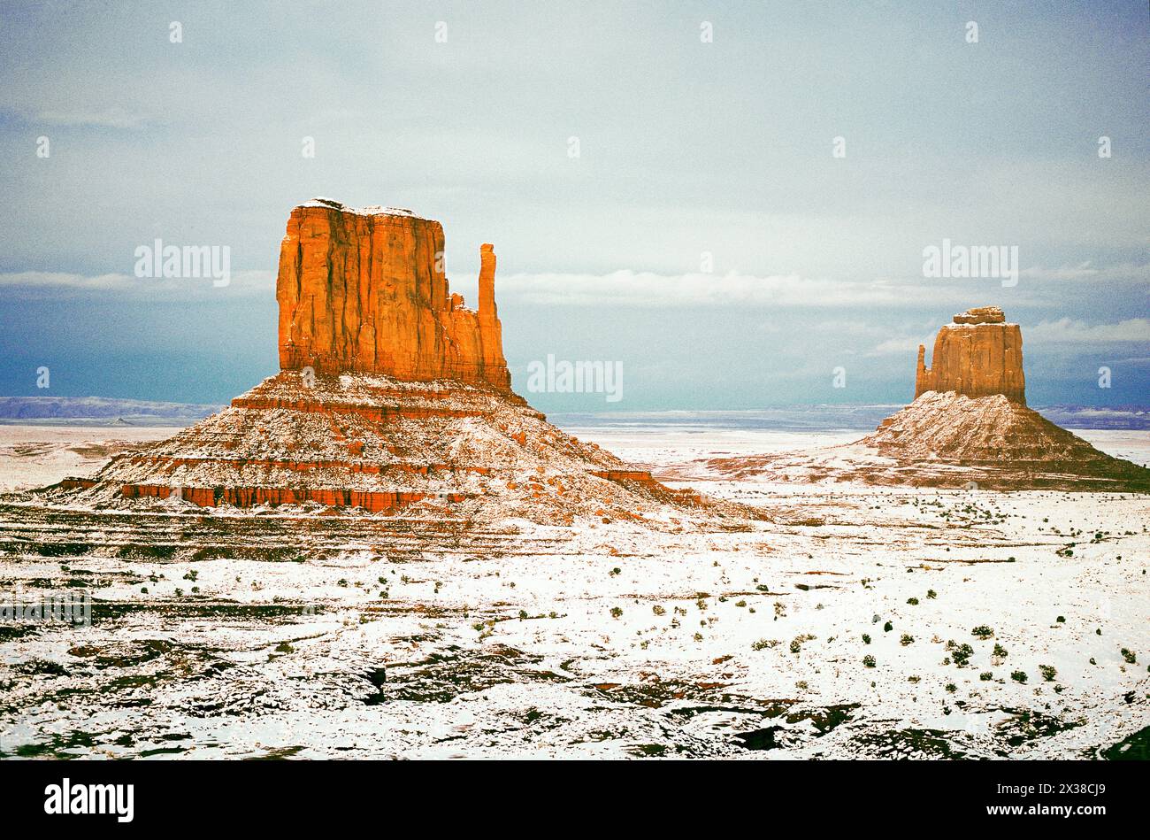 USA. Arizona. Monument Valley. Winter view of sandstone East & West ...