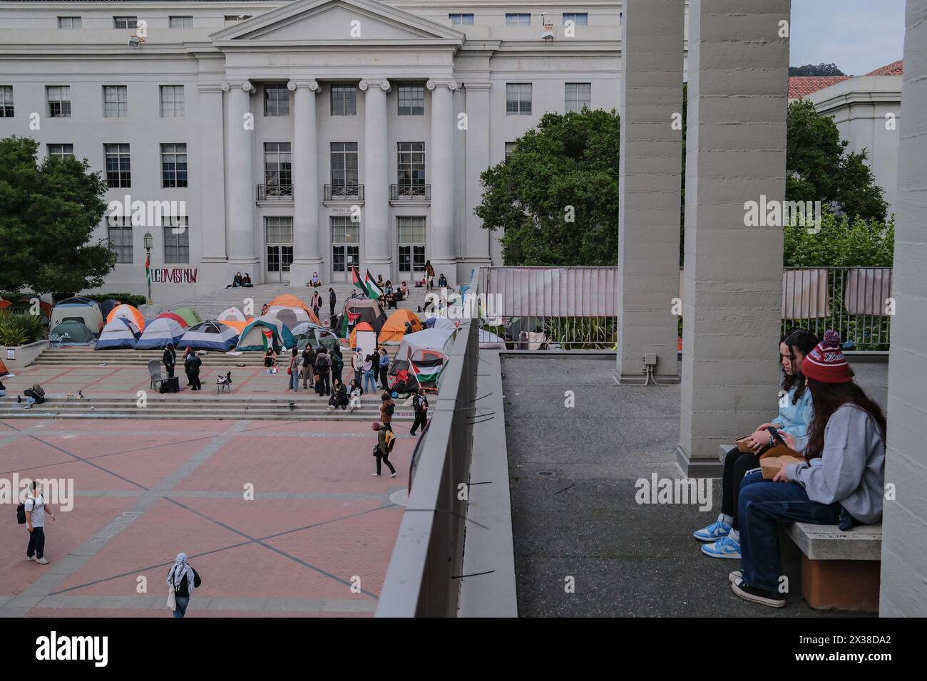 Tents are seen outside the Sproul Hall at UC Berkeley. The "Gaza ...