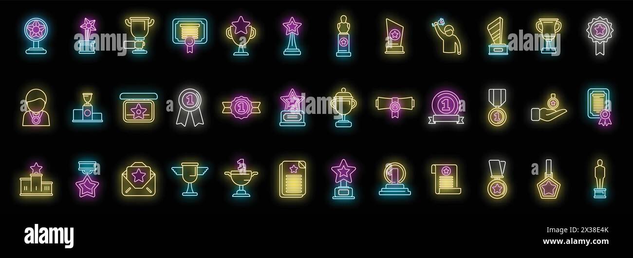 Winner awarding icons set outline vector. Rank prize. Winner award neon ...