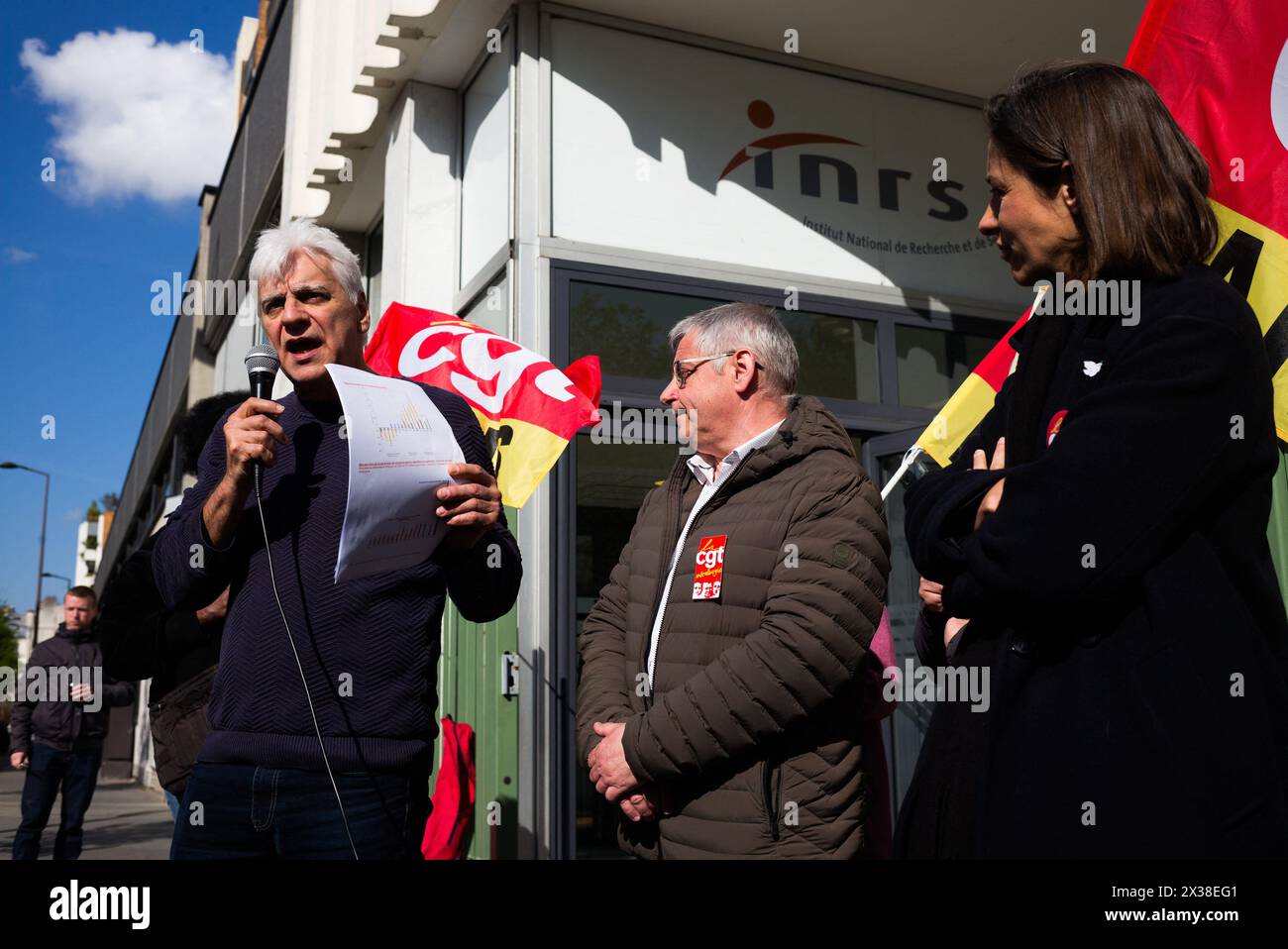 (L to R) CGT trade unionist from the National Research and Security ...