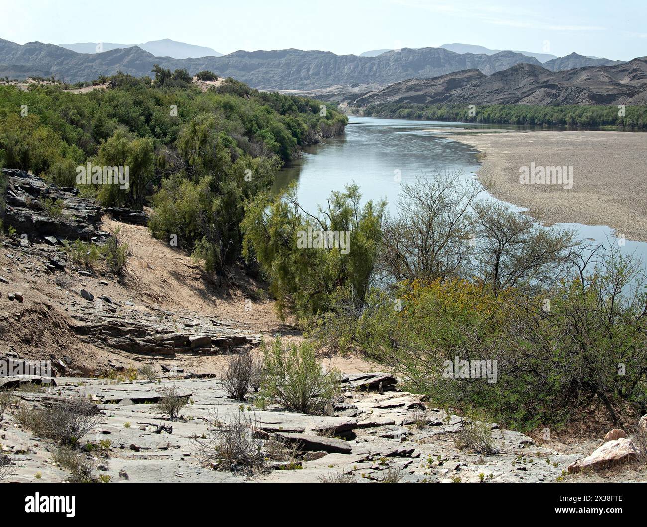 A view of the mountains over the Orange River Stock Photo - Alamy