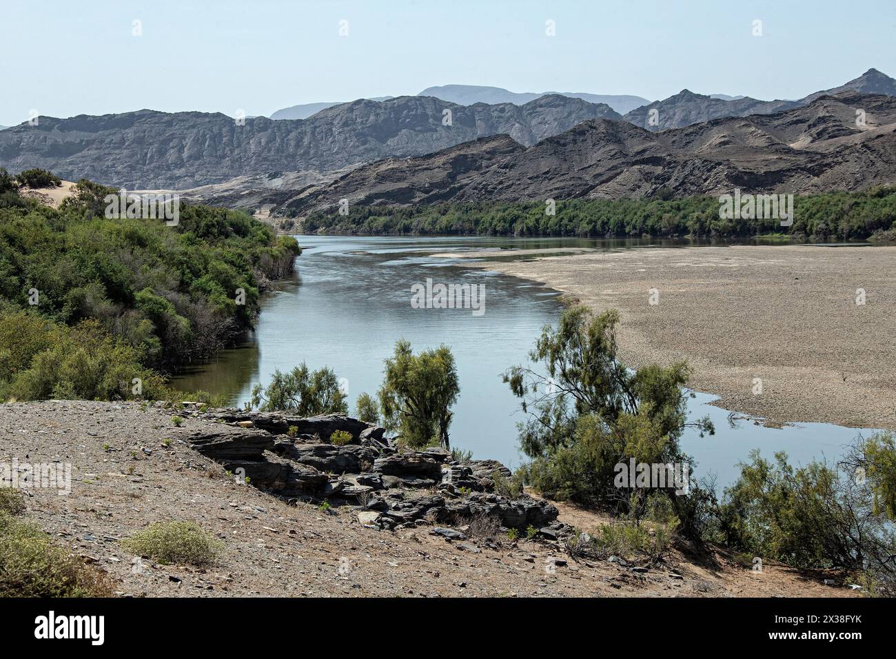 A view of the mountains over the Orange River Stock Photo - Alamy