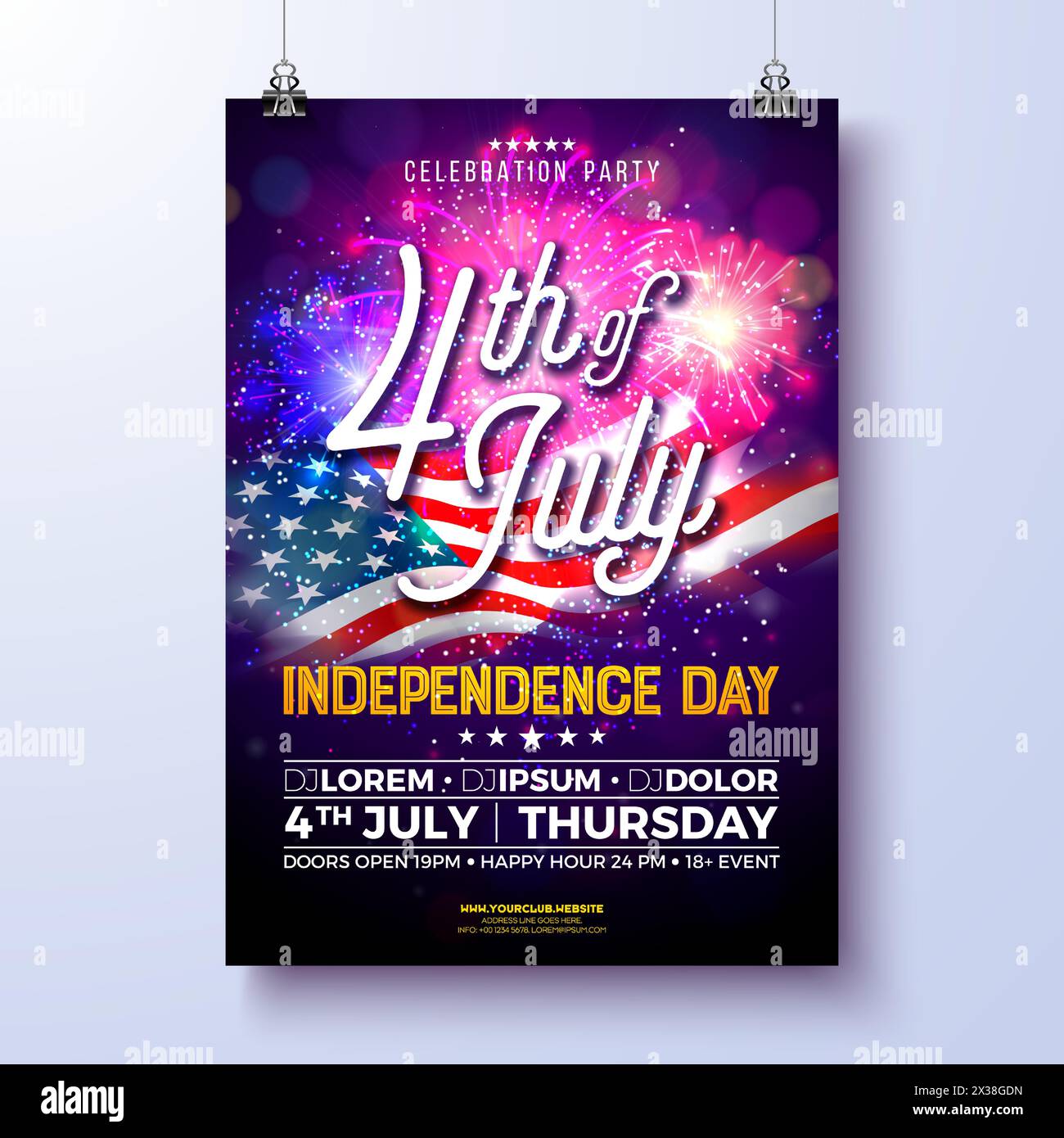 Independence Day of the USA Party Flyer Illustration with American Flag ...
