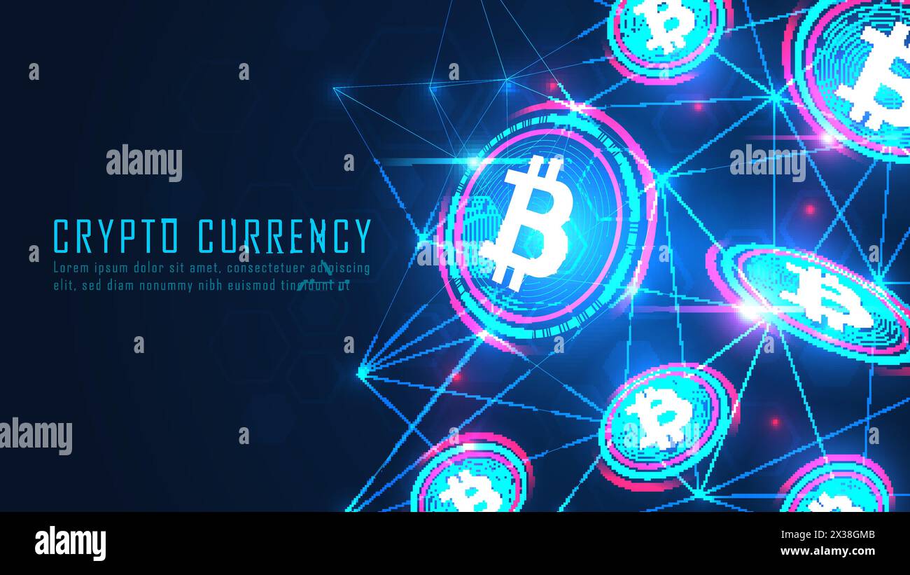 Bit coin blockchain technology flying artwork concept suitable for ...