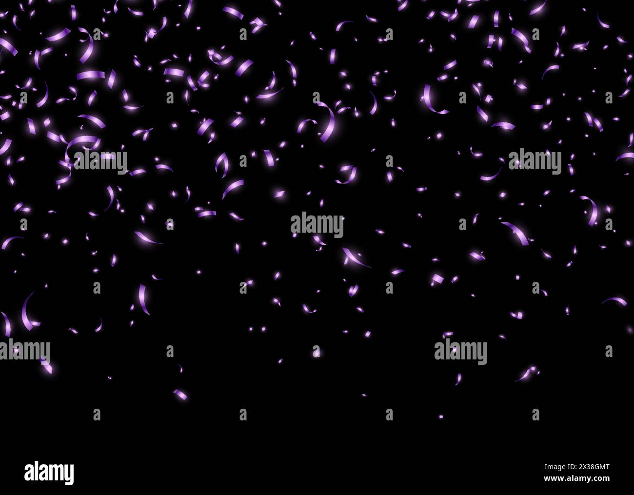 Purple confetti, falling paper ribbons isolated on dark background ...