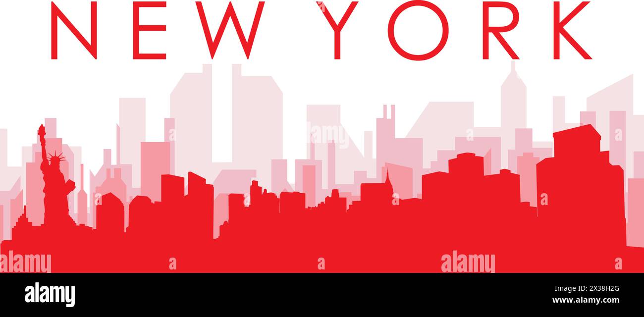 Red panoramic city skyline poster of NEW YORK, UNITED STATES Stock ...