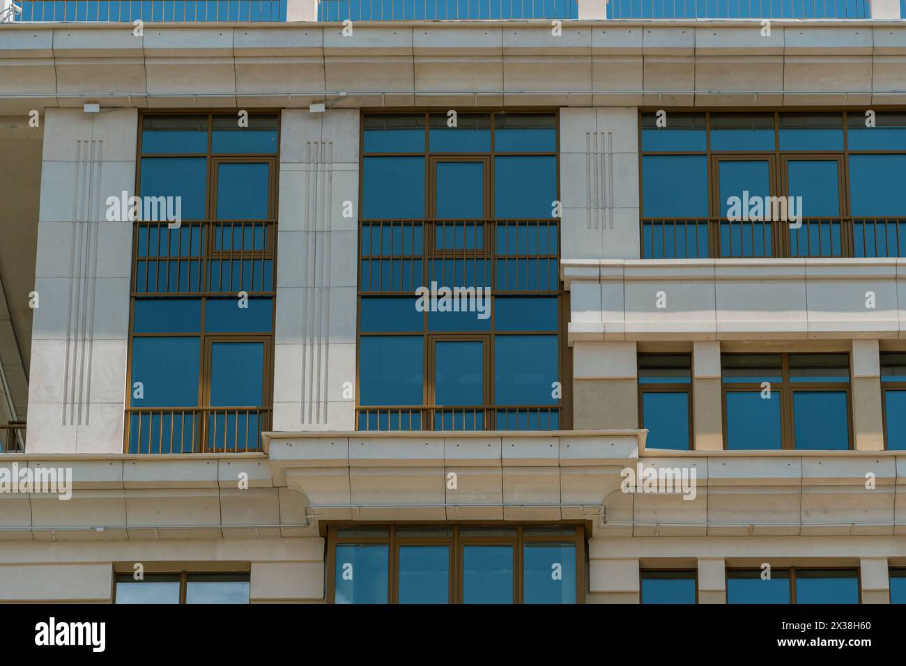 New building facade in housing complex. Modern style in architecture ...