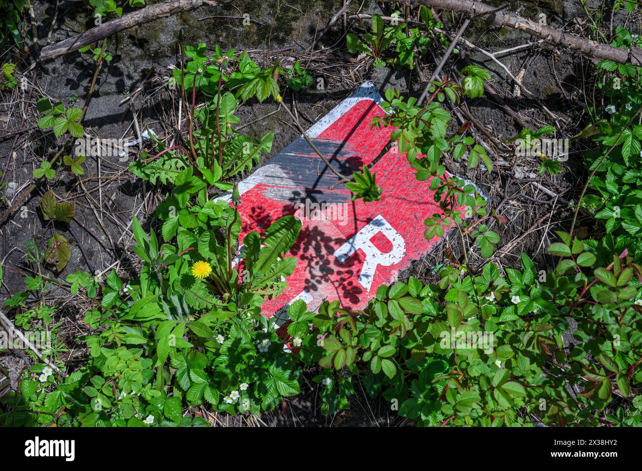 Letter R on a broken and discarded red sign Stock Photo - Alamy