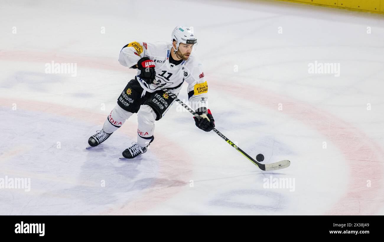 HC Fribourg Verteidiger #11 Mauro Dufner während dem Spiel gegen den ...