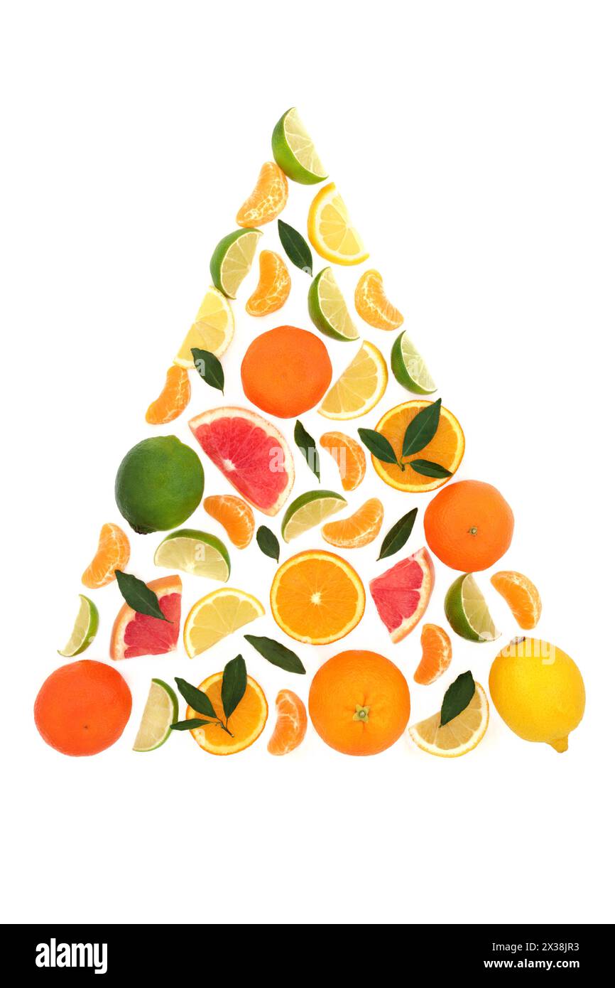 Surreal summer citrus fruit tree abstract on white background. Fun ...