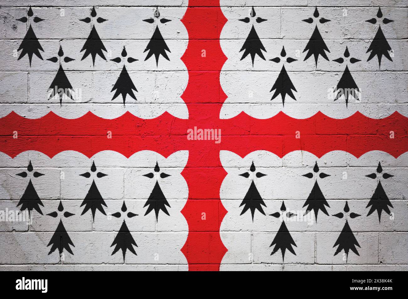 Flag of Bro-Gwened (Pays de Vannes) painted on a cinder block wall ...