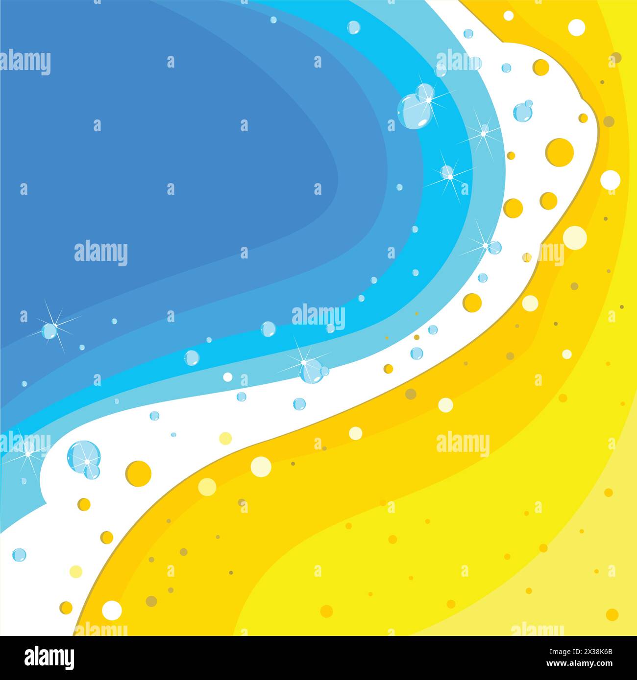 Sandy beach with sea wave. Vector template for summer background with ...