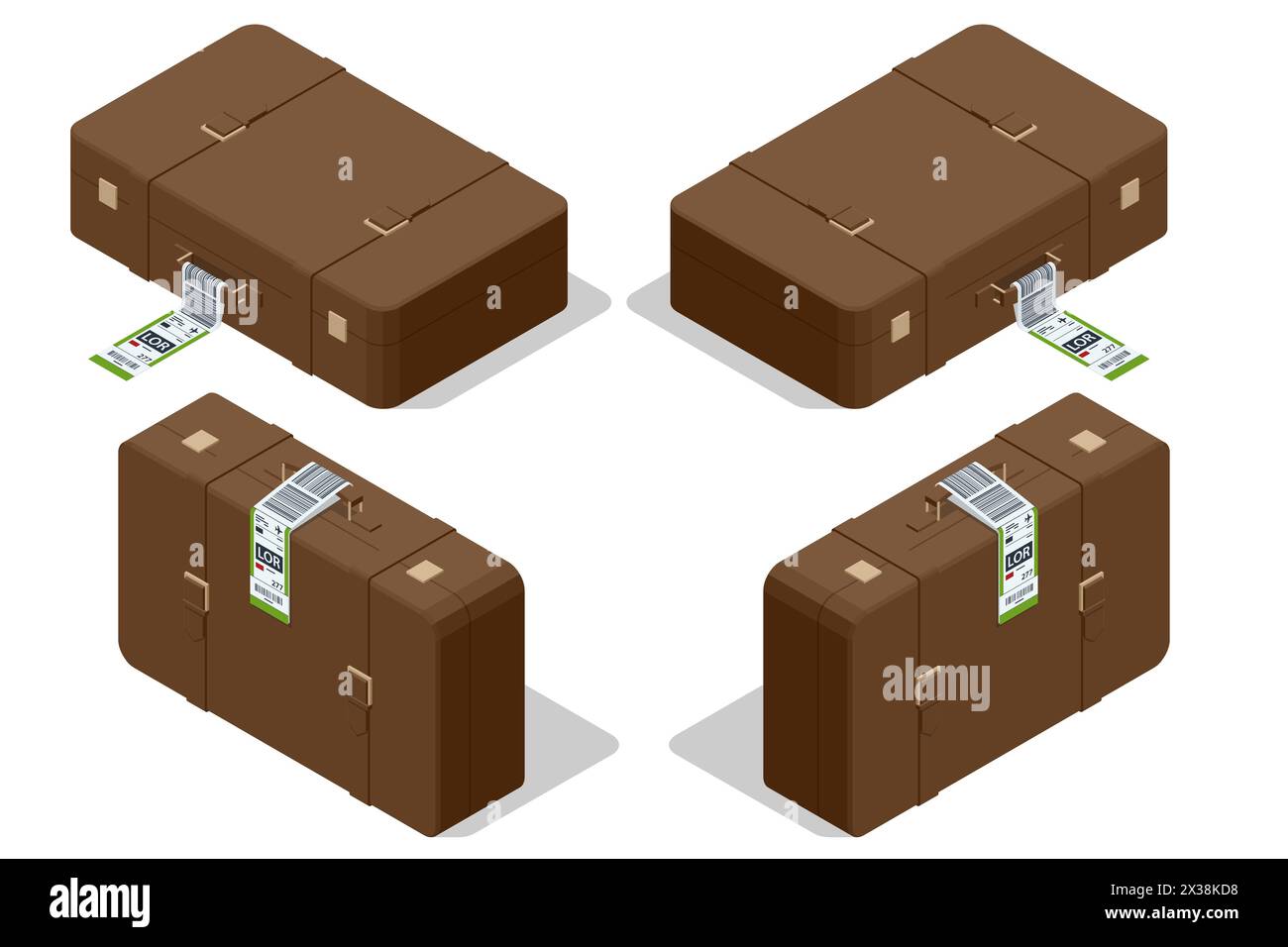 Isometric Luggage paper tags with barcode. Baggage information and ...