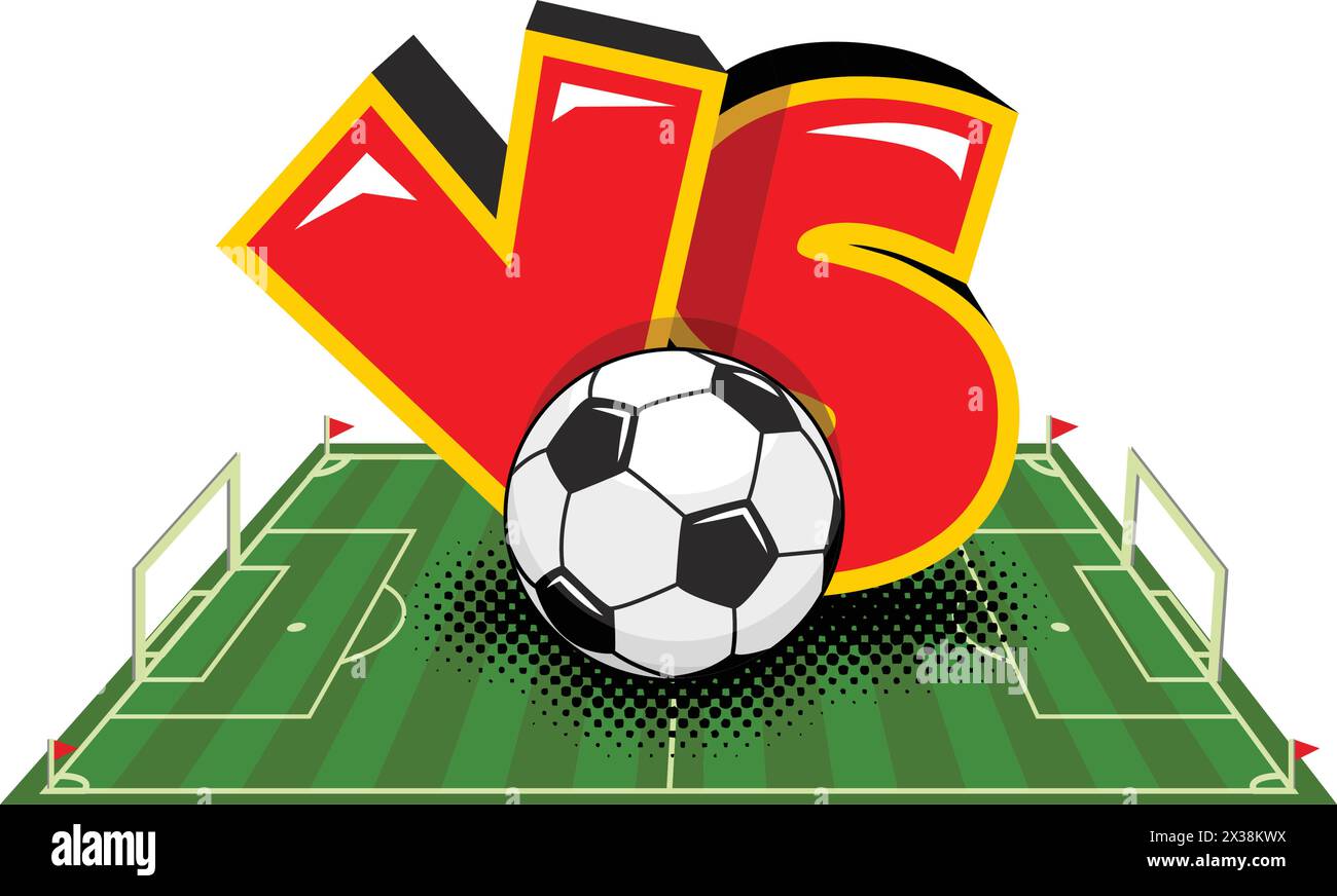 Soccer ball and versus sign with football pitch background. Football ...