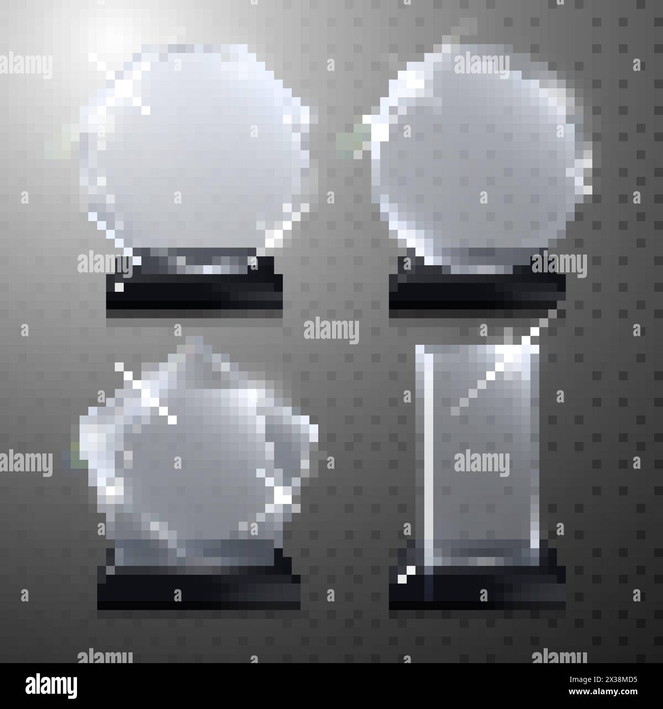 Glass trophy awards set. Vector crystal 3D transparent award mockup ...