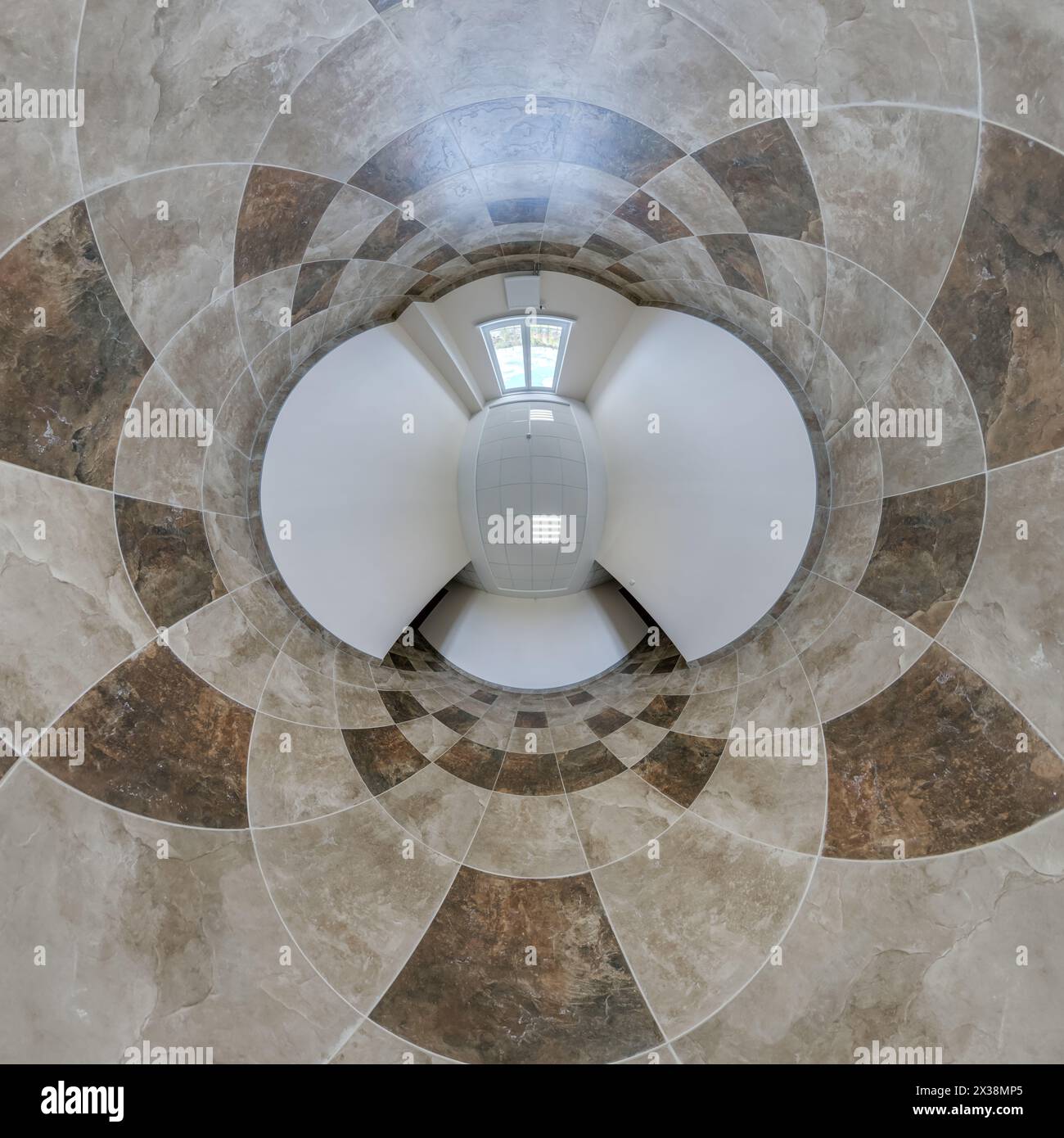 abstractly twisted into spherical 360 panorama interior of modern ...