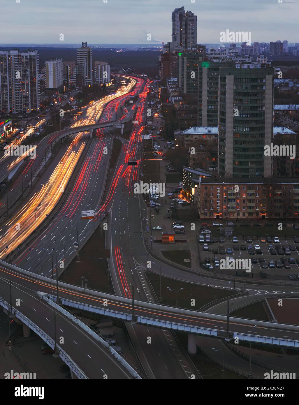 Big road interchange of Third Ring Road in Moscow, Russia at evening ...