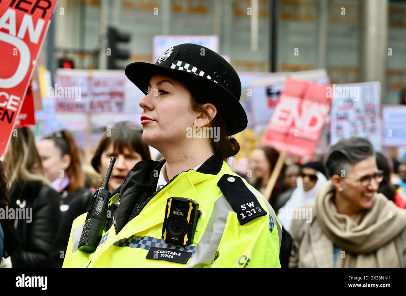 Female Police Officer, Protest for Women's Rights, Trafalgar Square ...