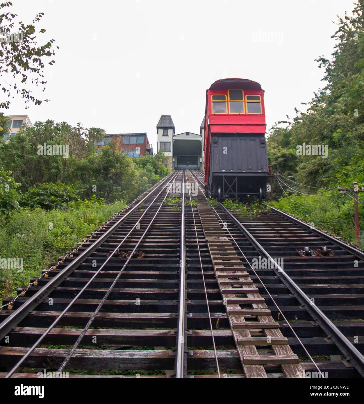Looking up the Duquesne incline at the funicular rail transportation up ...