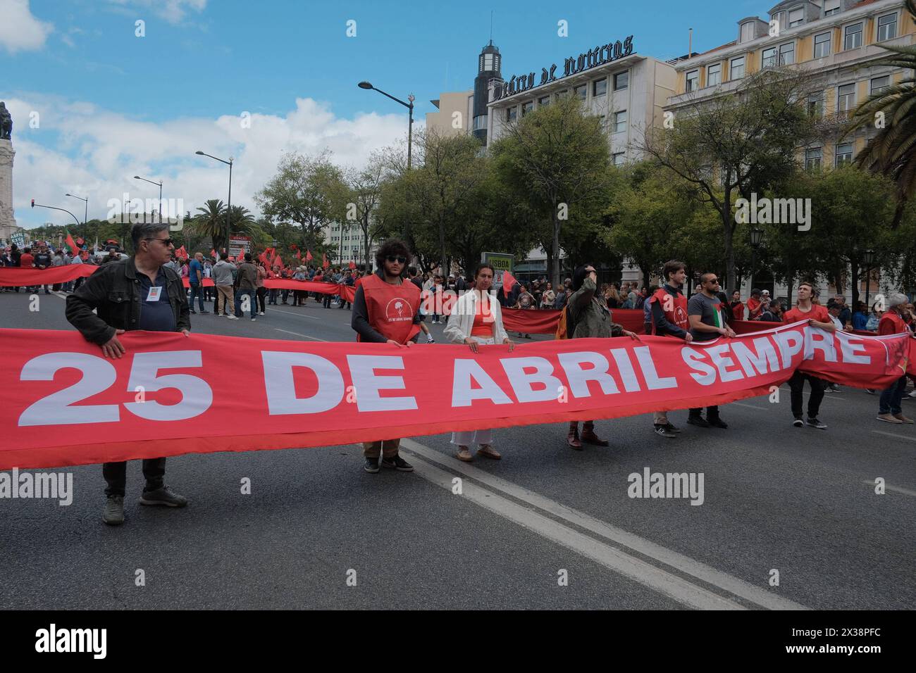 March on the 50th anniversary of the Carnation Revolution in Lisbon ...