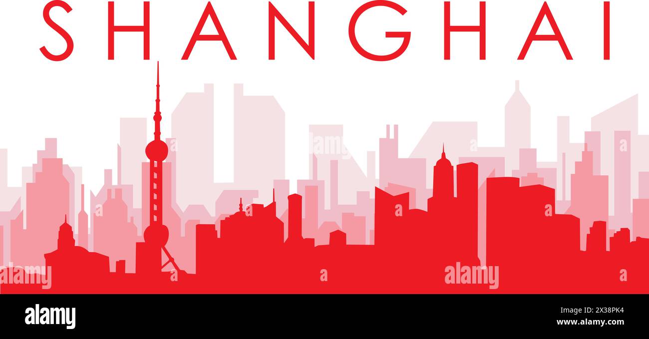 Red panoramic city skyline poster of SHANGHAI, CHINA Stock Vector Image ...