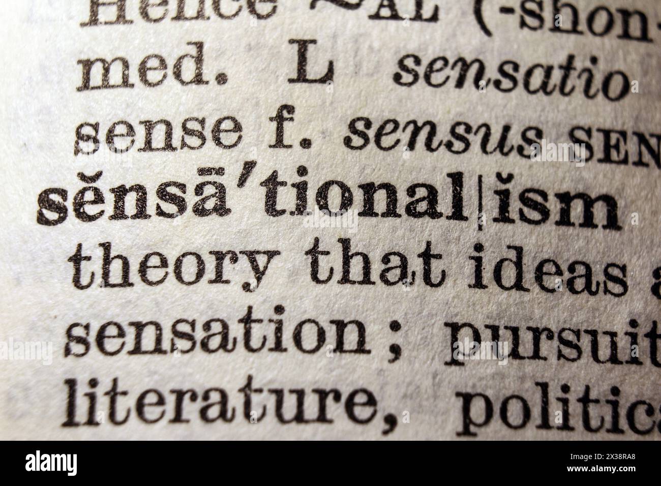 Word sensationalism on dictionary page, macro close-up Stock Photo - Alamy