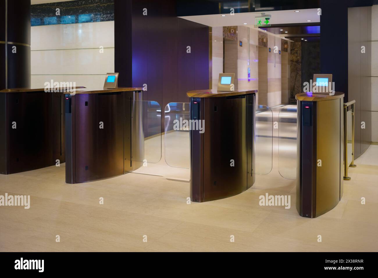 MOSCOW - NOV 20, 2016: Modern glass turnstiles in Empire tower in ...