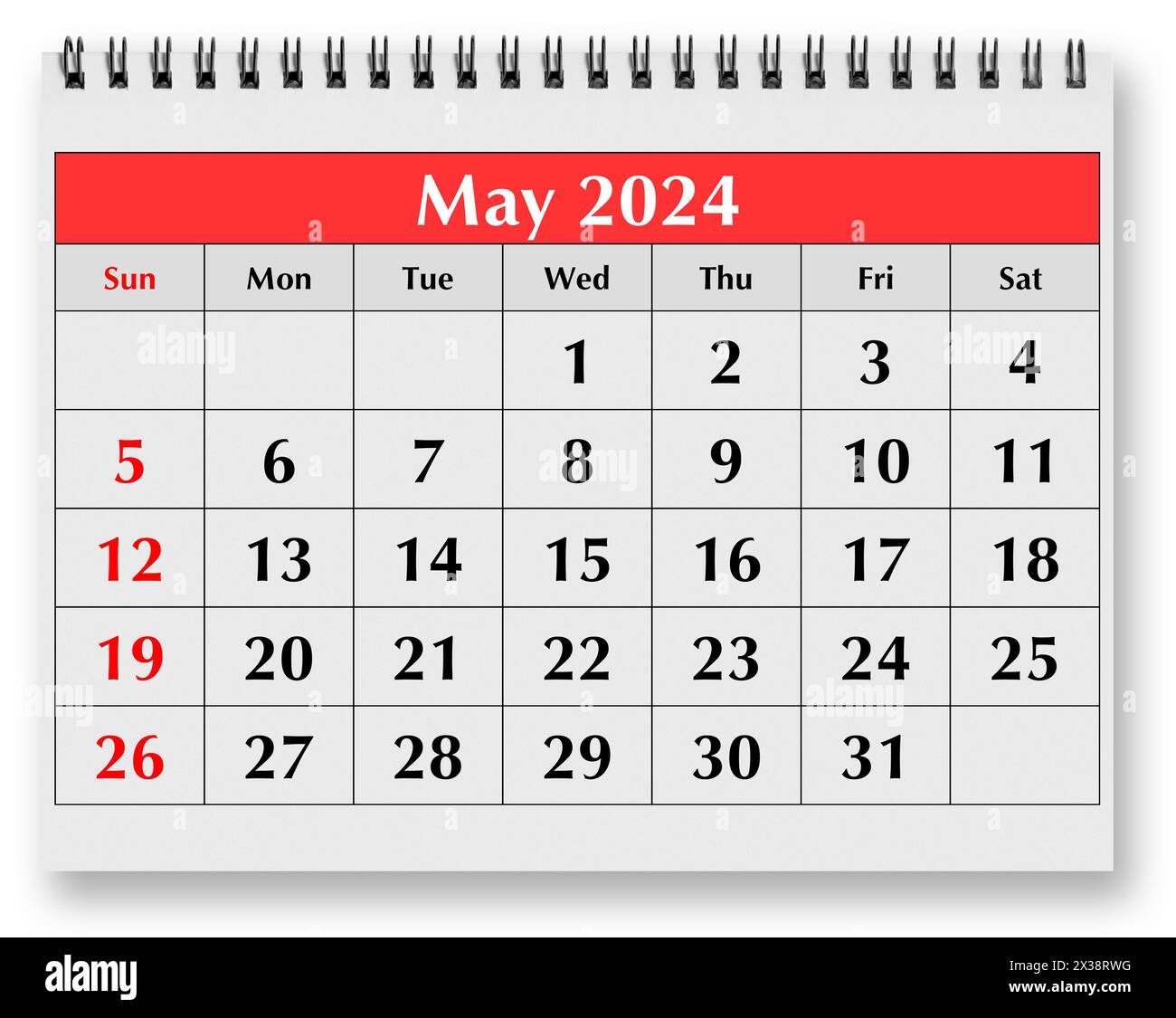 Calendar may 2024 week Cut Out Stock Images & Pictures - Alamy