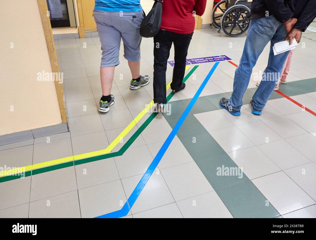 Patients, Emergency area with guiding coloured lines to different ...