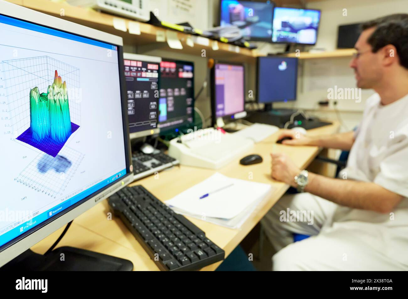 Control screens, Linear Particle Accelerator, Radiotherapy, Treatment ...