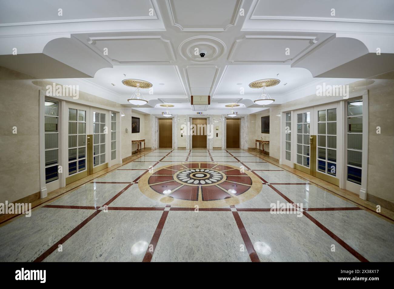 MOSCOW, RUSSIA - NOV 13, 2015: Empty hall at Radisson Royal Ukraine ...
