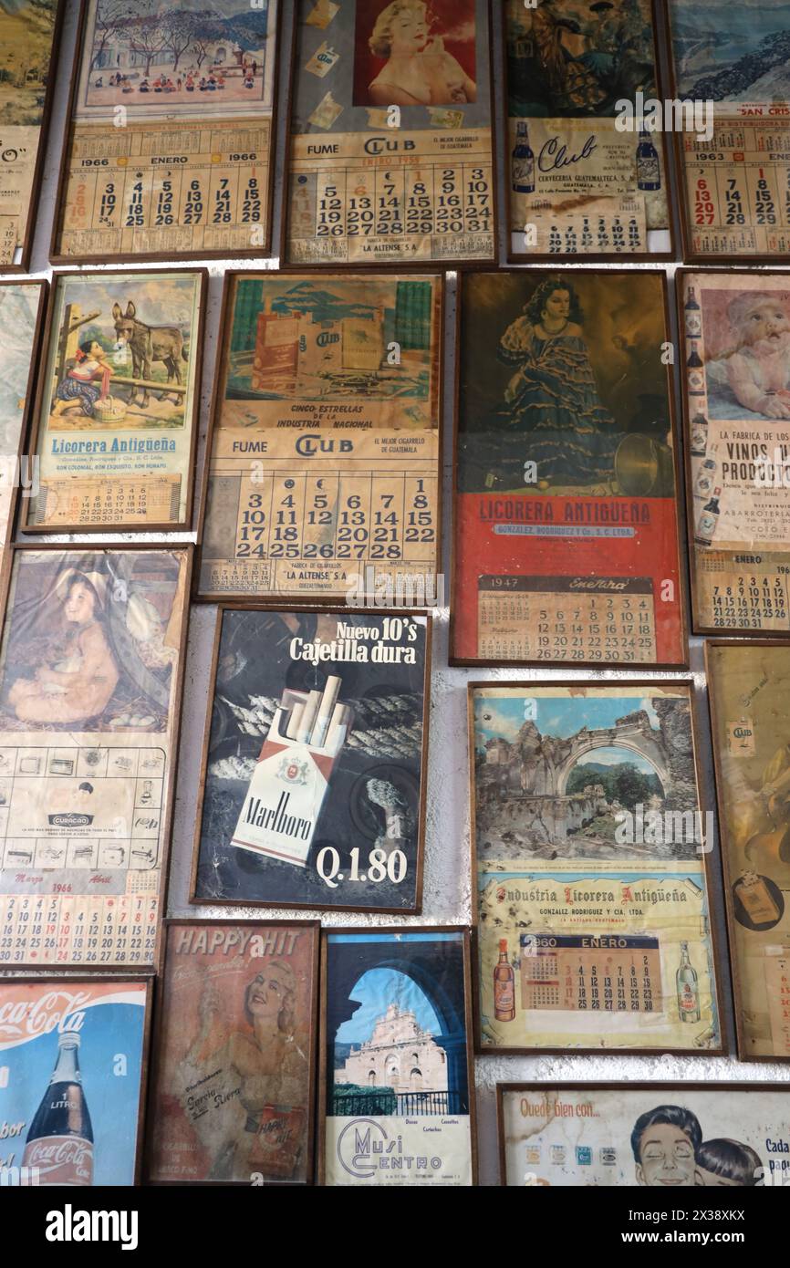 Display Collection Of Stylised Vintage Calendars Advertisements In Antigua Guatemala Central