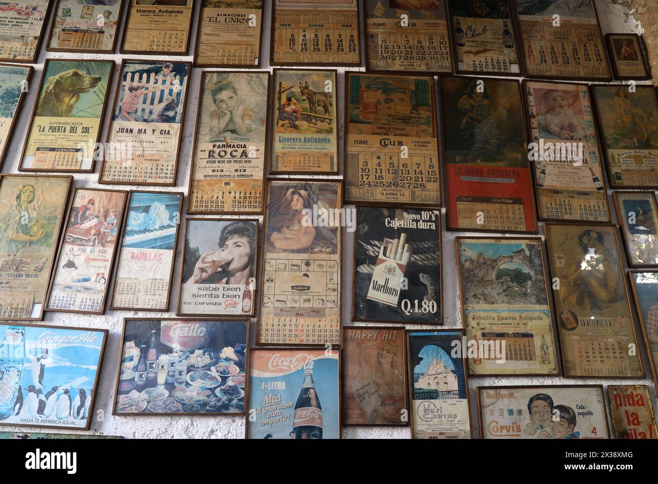 Display collection of stylised vintage calendars + advertisements in ...