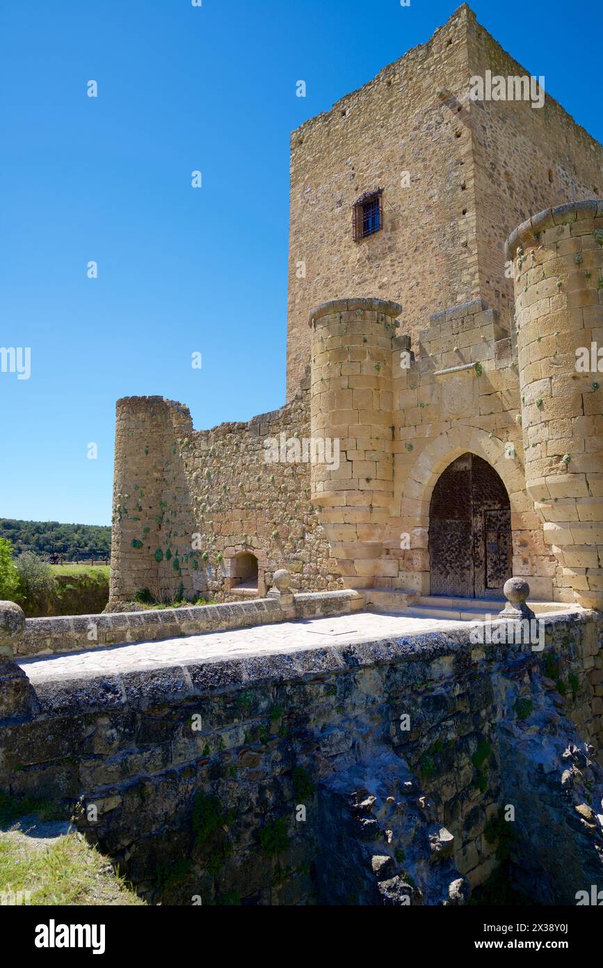 Castle with clear sky in Pedraza, Segovia province, Castilla Leon in ...