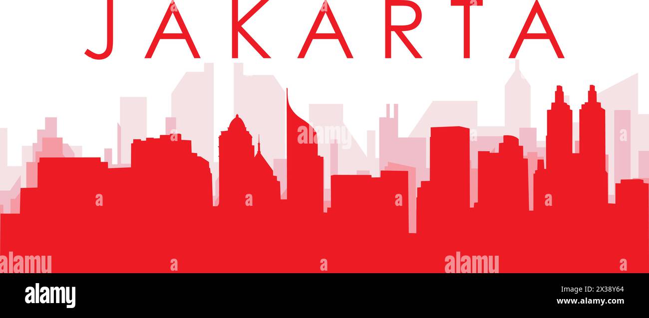 Red panoramic city skyline poster of JAKARTA, INDONESIA Stock Vector ...